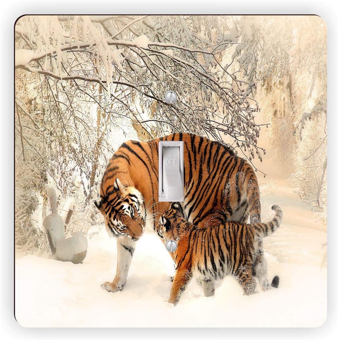 Tiger and Tiger Cub on Snow Backdrop - Light Switch Plate Cover ...