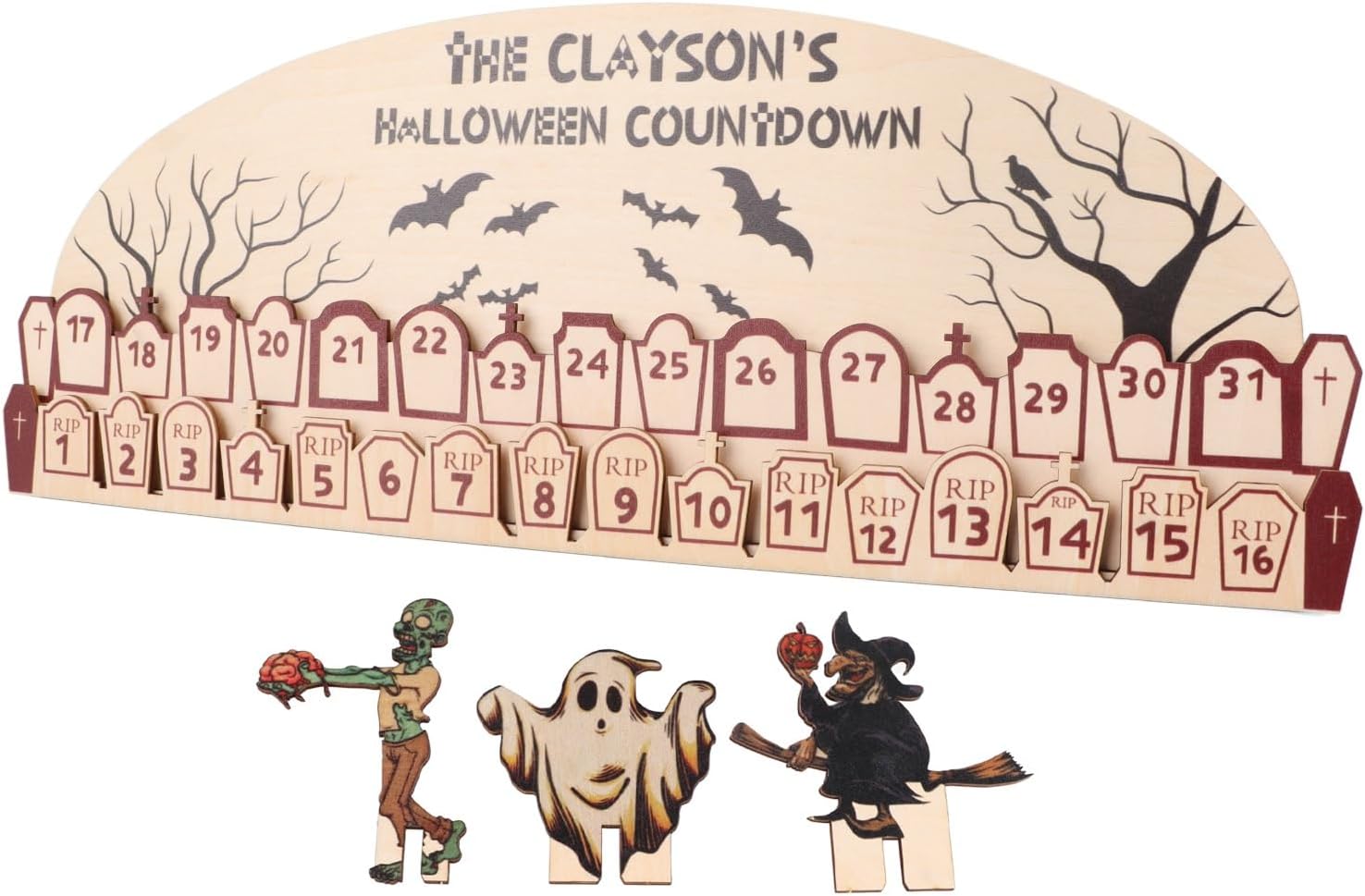Amazon.com: Halloween Wooden Advent Calendar, Reusable 31-Day Countdown ...