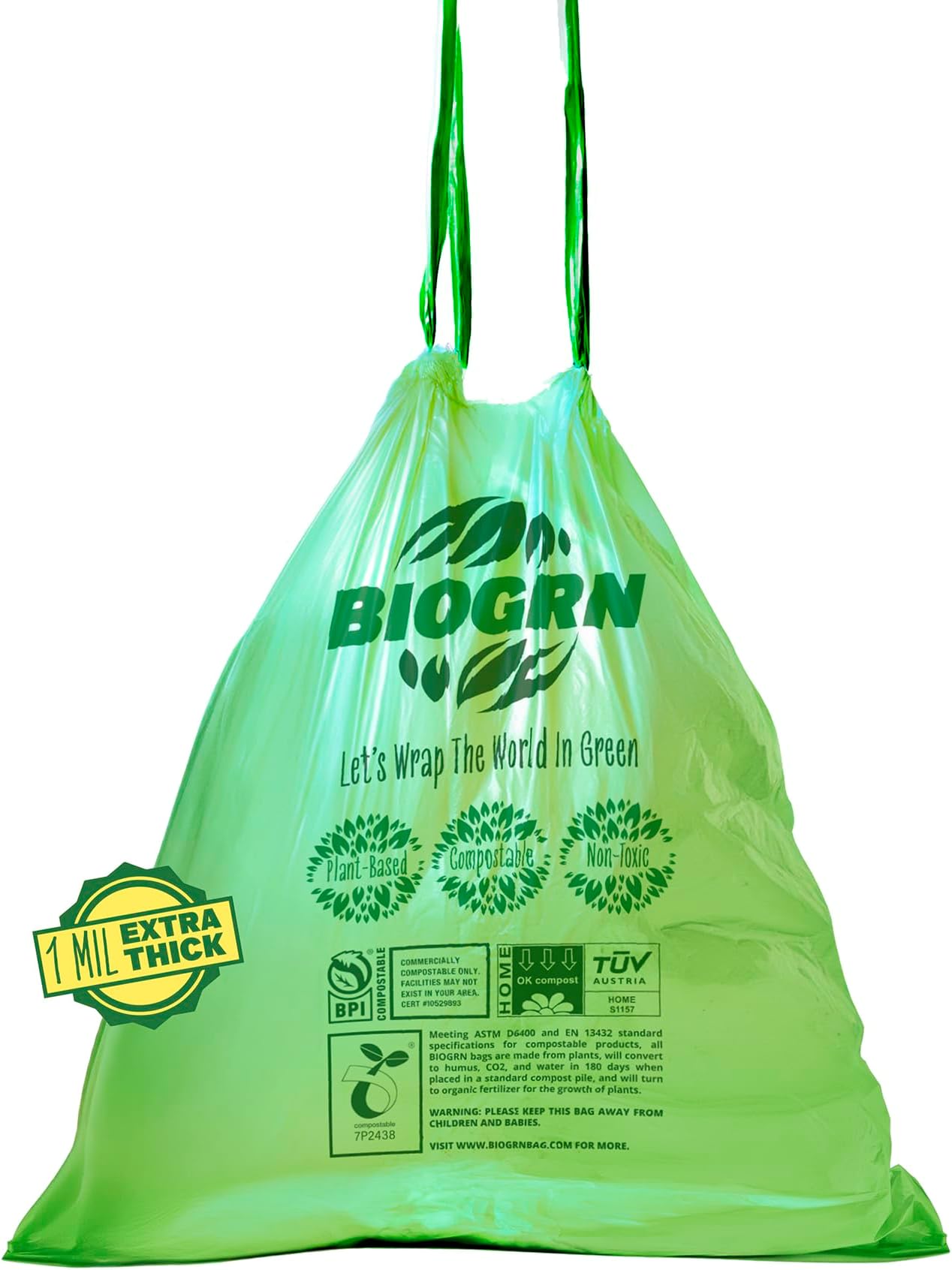 Amazon.com: SUPERBIO 13 Gallon Compostable Drawstring Food Waste Bag ...