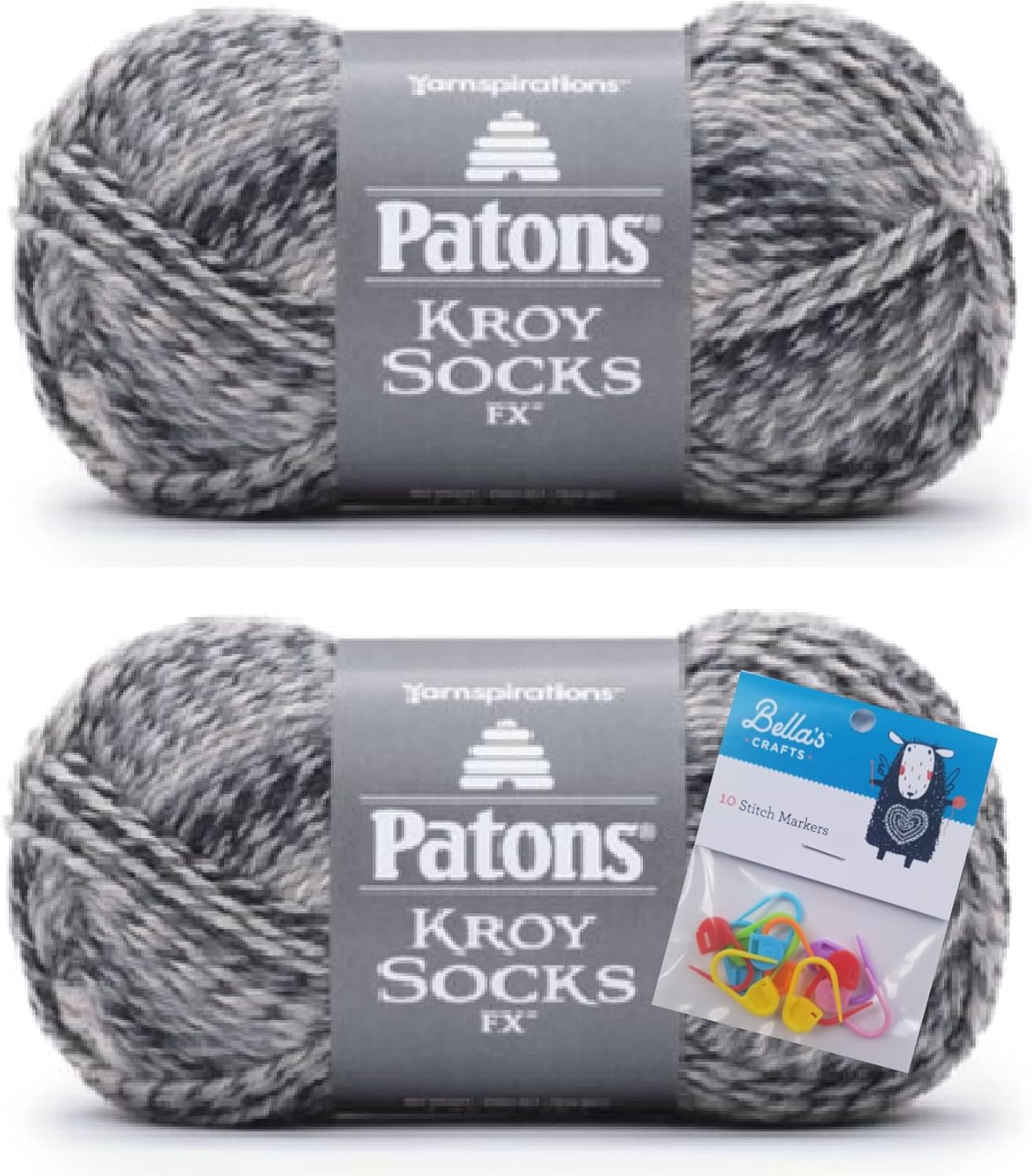 Amazon.com: Patons Kroy Socks FX Yarn 2-Pack Bundle with Bella's Crafts ...