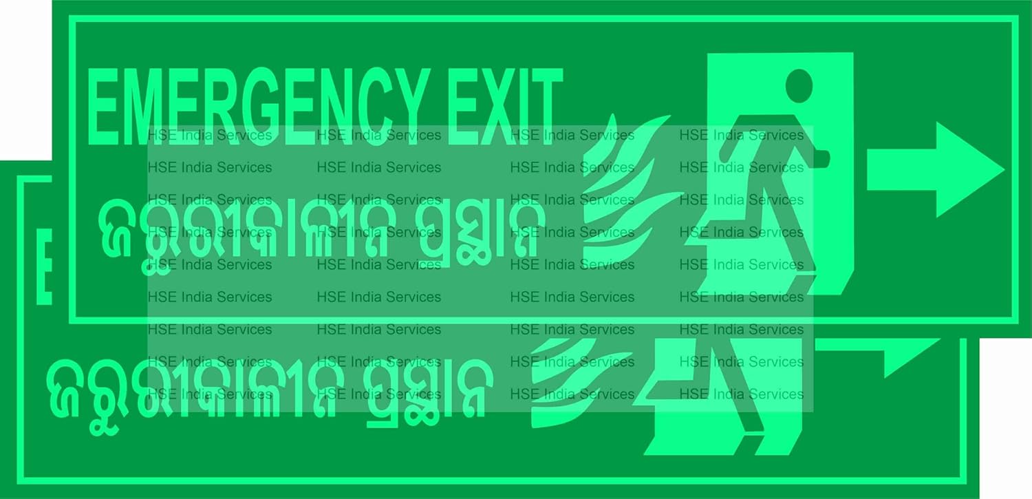HSE India Services Emergency exit Night Glow Dark in glow Sign board ...
