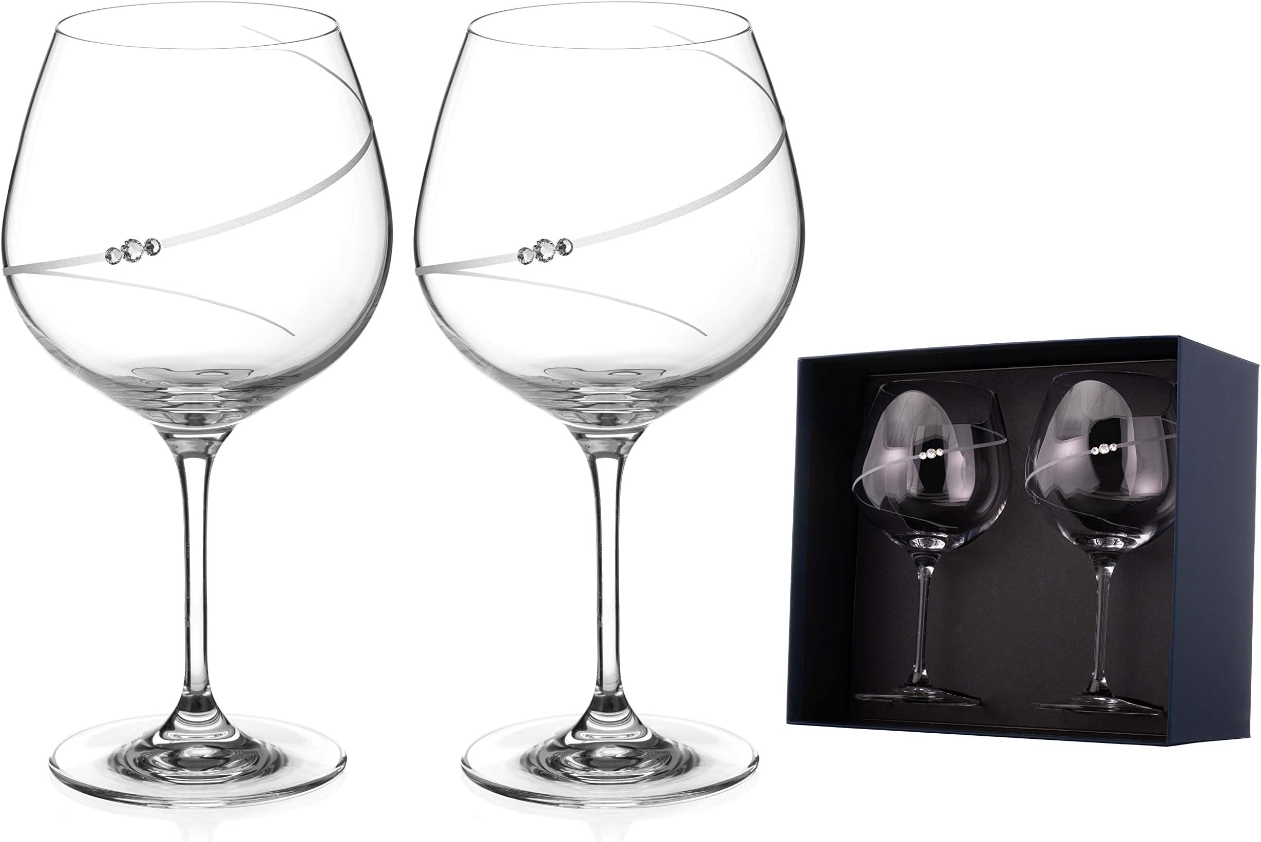 DIAMANTE Gin Glasses Copas 'Mirage' Set - Crystal Gin Balloon Glass ...