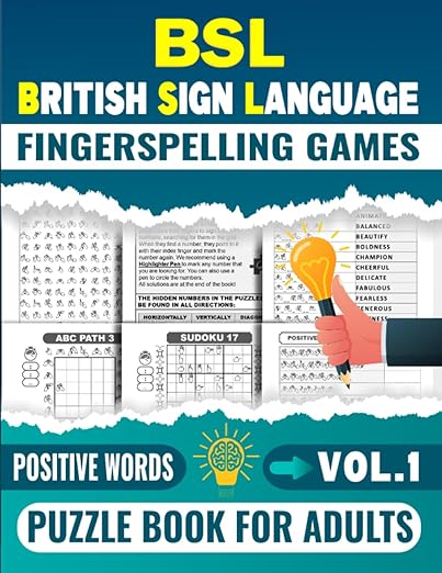 BSL British Sign Language Fingerspelling Games Puzzle Book For Adults ...