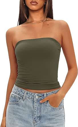 Darong Womens Padded Tube Tops Bulit in Bra Strapless Crop Tops Bandeau ...