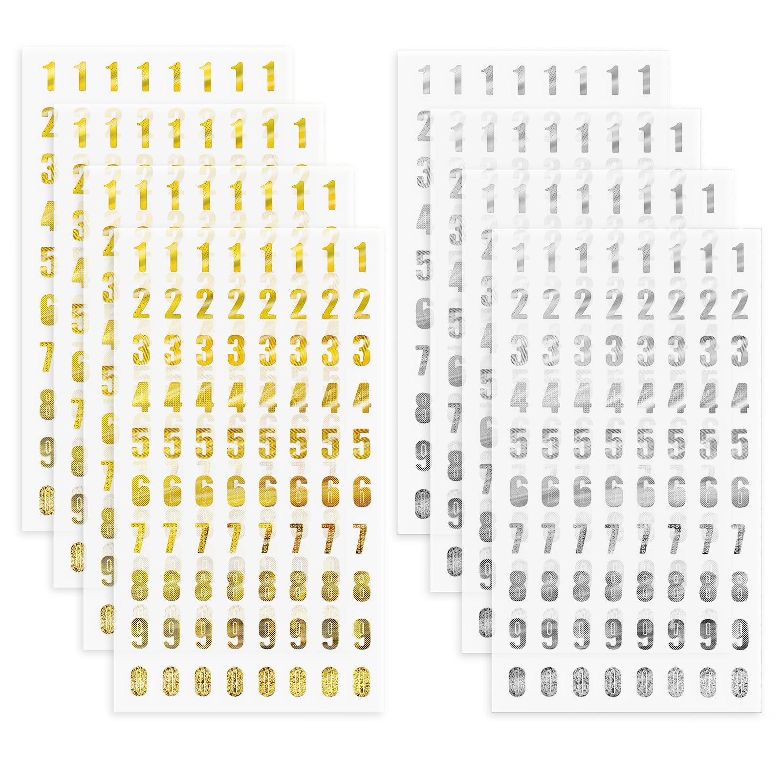 Snapklik.com : 640 PCS/8 Sheets Gold Number Stickers, Silver And Gold ...