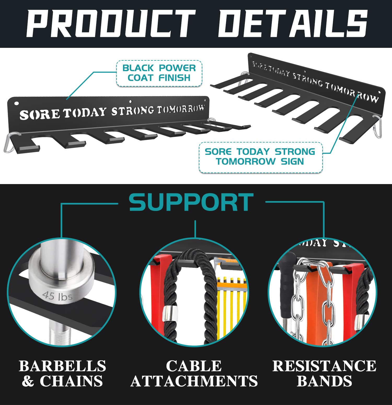 WIPHANY Black Steel Heavy-Gauge Workout Rack Wall Mount Organizer Multi ...