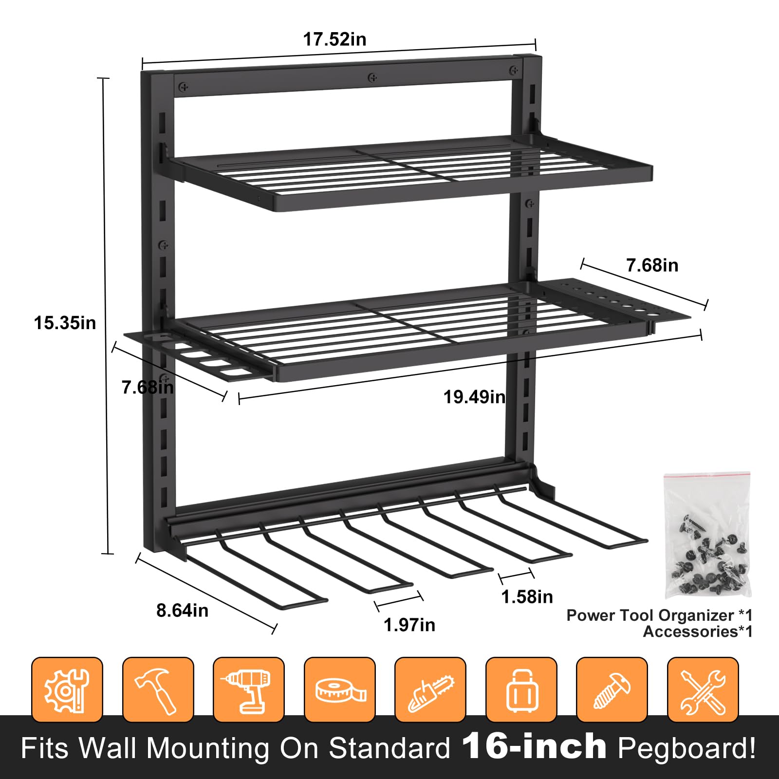 Snapklik.com : Power Tool Organizer Wall Mount, 3 Layer Storage Rack