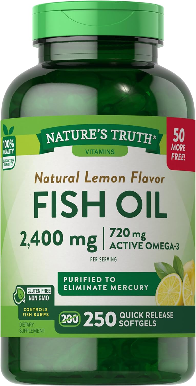 Amazon.com: Nature's Truth Burpless Fish Oil 2400mg | 250 Softgels ...