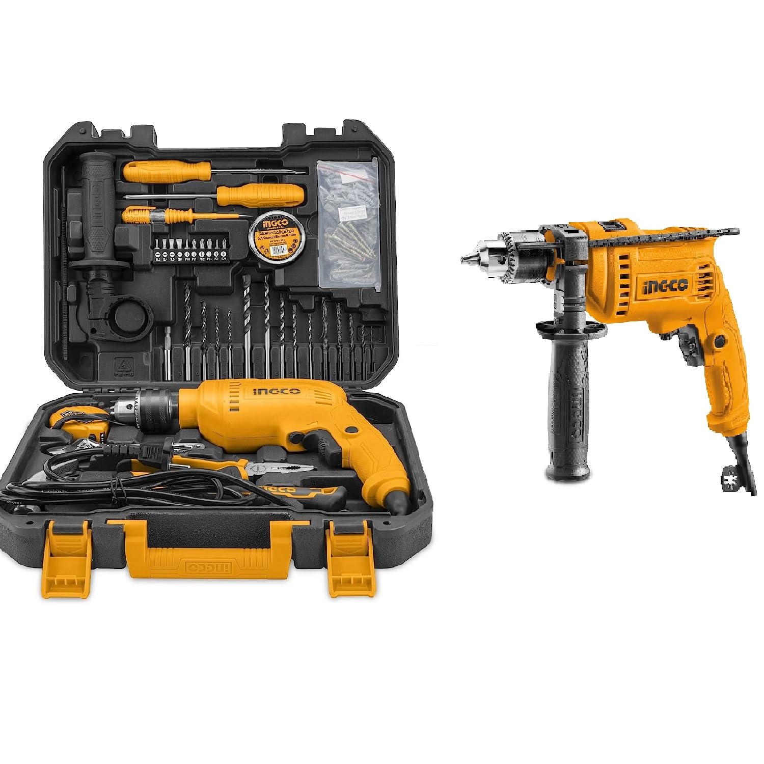 INGCO Drill Machine, Drilling tool Kit, Corded-Electric Drill Tool Set ...
