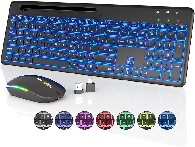 Amazon.com: Wireless Keyboard and Mouse, 7 Backlit Effects, Quiet Light ...