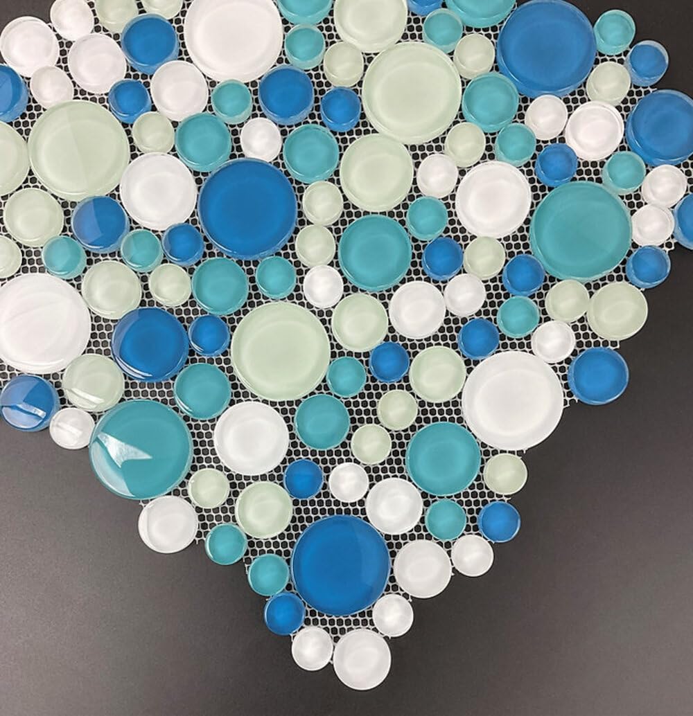 Glass Bubbles Round Mosaic Tile Circles Cream Beige Glass And Stone