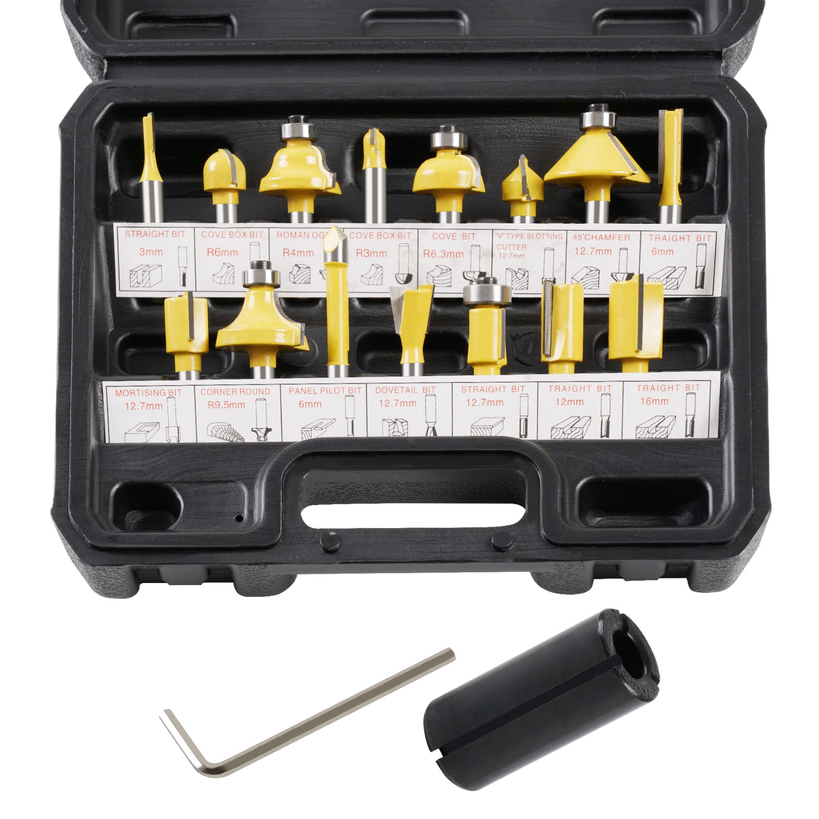 Router Bits Set 15 Pieces 1/4 Inch Shank Woodwork Tools Carbide to ...