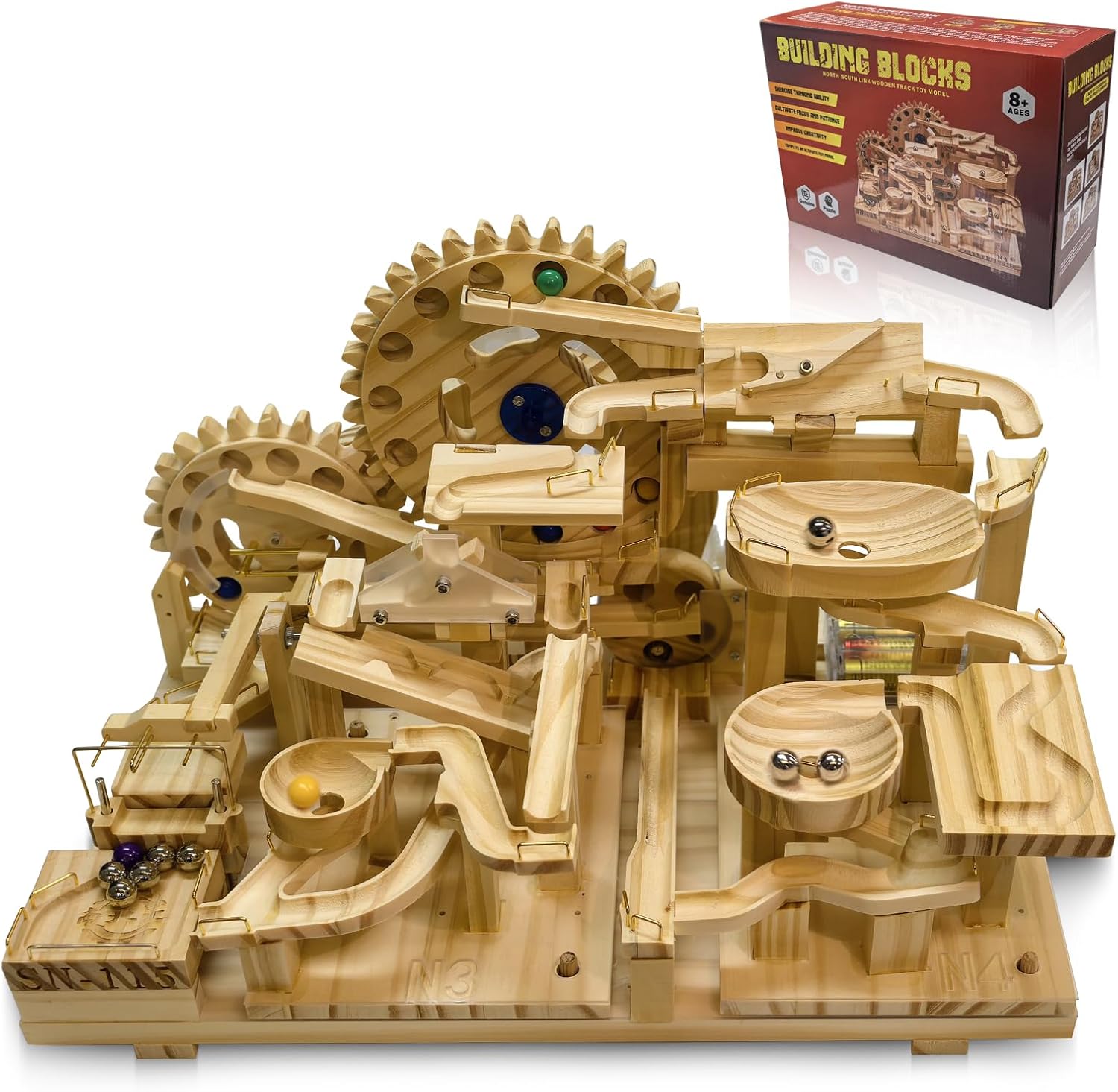 Amazon.com: Wooden Marble Run Building Set, Electric Motorized, 75 ...