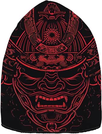 PDZRMY Samurai Head Red Black Beanie for Women Men Cute Funny Winter ...