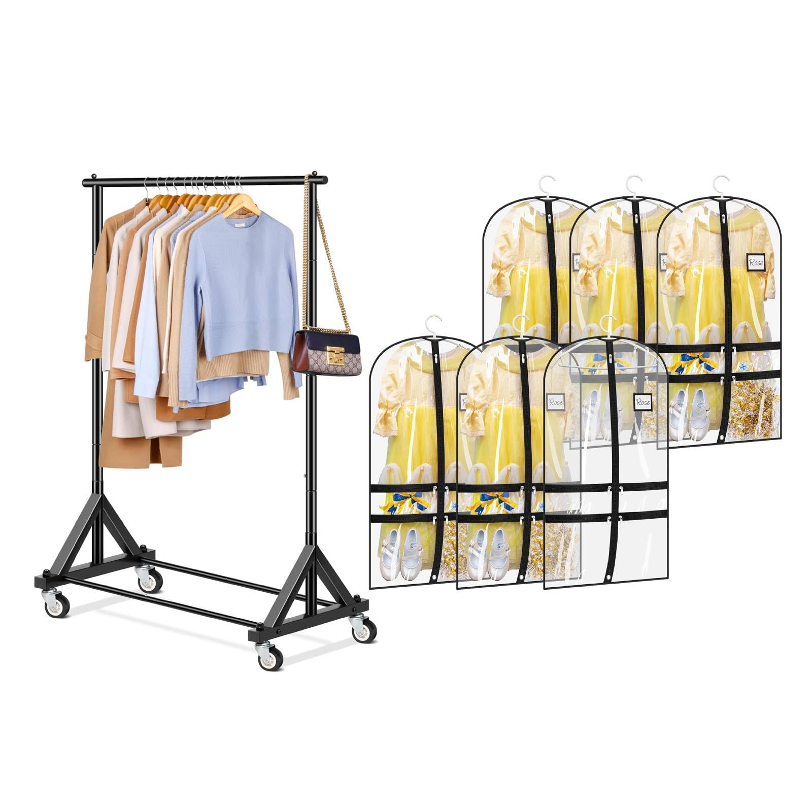 Amazon.com: SLEEPING LAMB Rolling Clothing Rack & 6 Packs Clear Dance ...