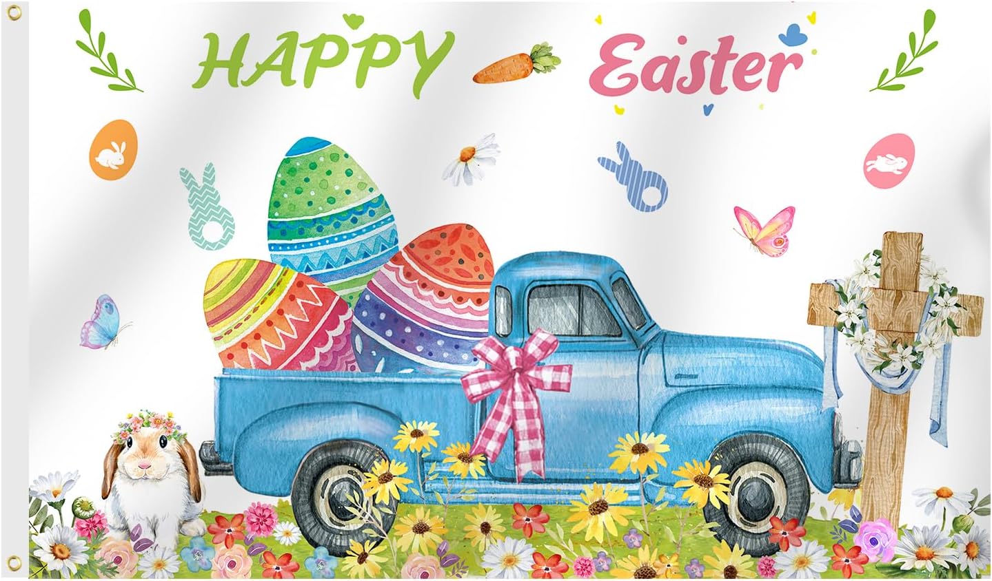 Amazon.com : SENSEVEN Truck Easter Flag 3x5 Ft Double Sided, Religious ...