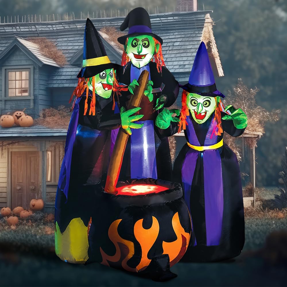 Amazon.com: Joiedomi 6 FT Tall Halloween Inflatable Three Witch Around ...