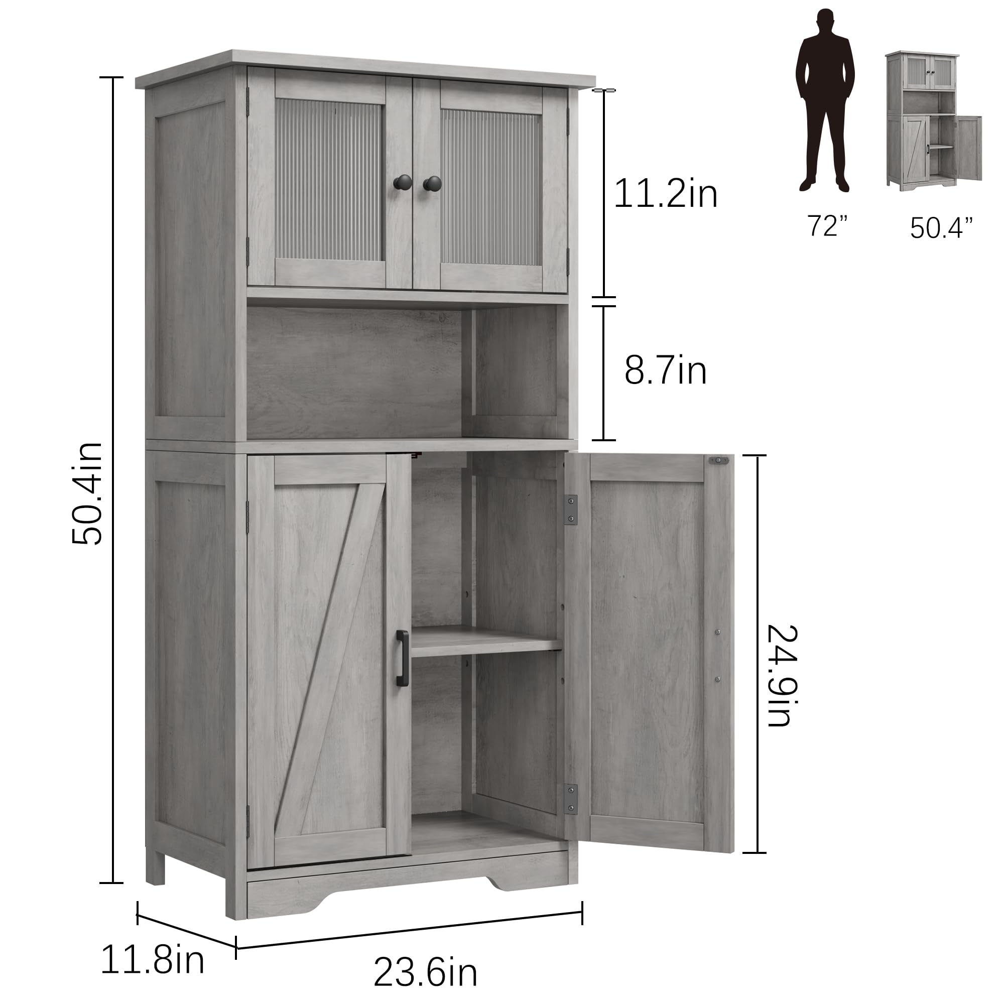 GAOMON Kitchen Pantry Storage Cabinet with Doors and Shelves, 50.4 ...
