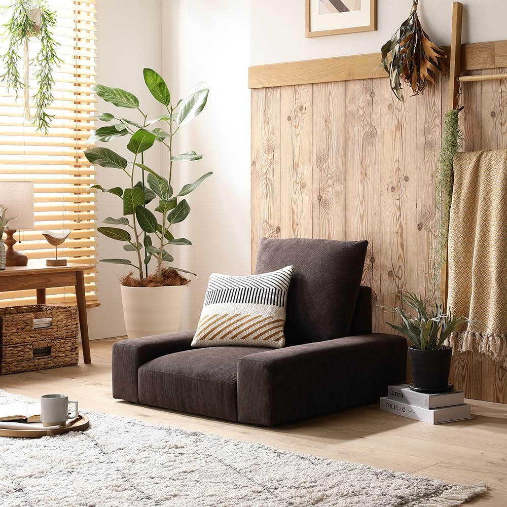 Amazon｜RASIK ローソファー 1人掛け 一人用 コーデュロイブラウン 幅74cm コンパクト クッション付き Lenne レンネ｜ソファ・カウチ オンライン通販