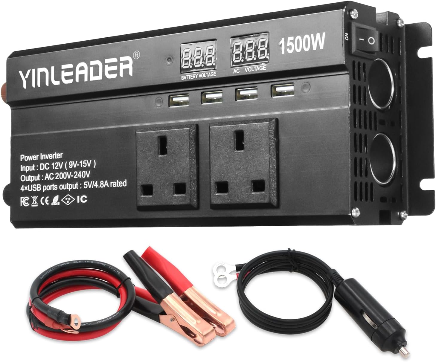 LVYUAN 1500W Power Inverter 12V to 240V AC Car Converter with 3.1A 4 ...