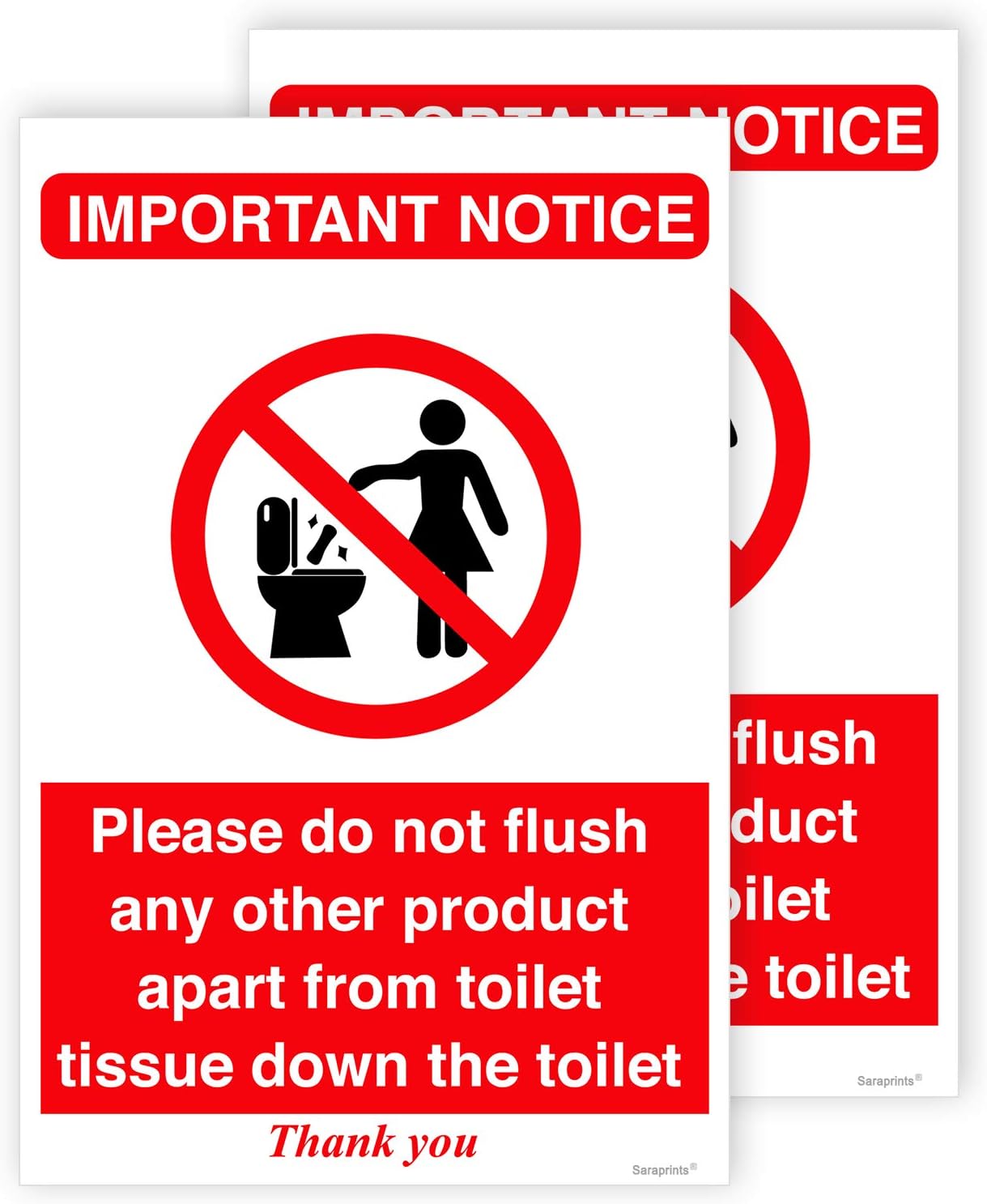 Pair of Waterproof Warning Notices/Sticker Signs for Macerator Toilets ...