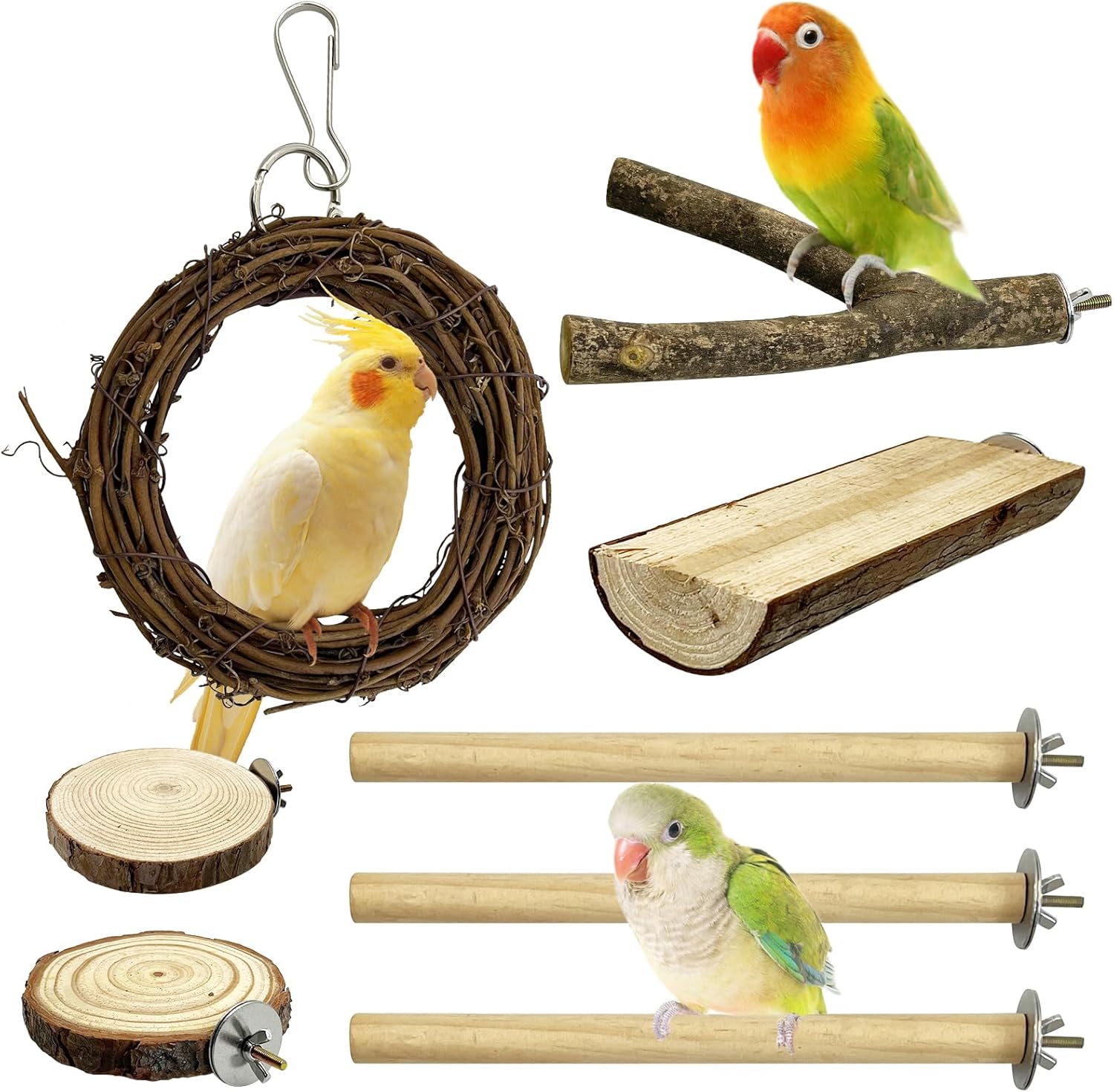 Amazon.com : Hamiledyi 8 PCS Natural Wood Bird Perches Bird Cage ...