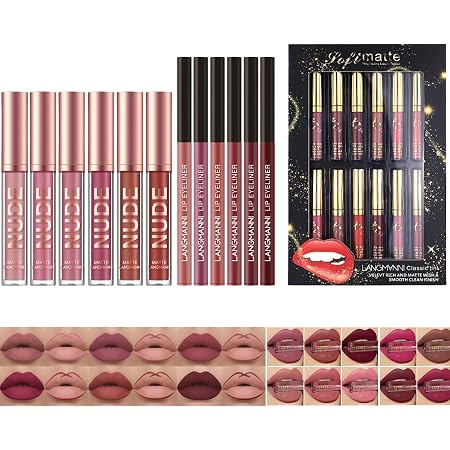 Amazon.com : LANGMANNI 6 Matte Lipstick with 6 Lipliners Durable Lip ...