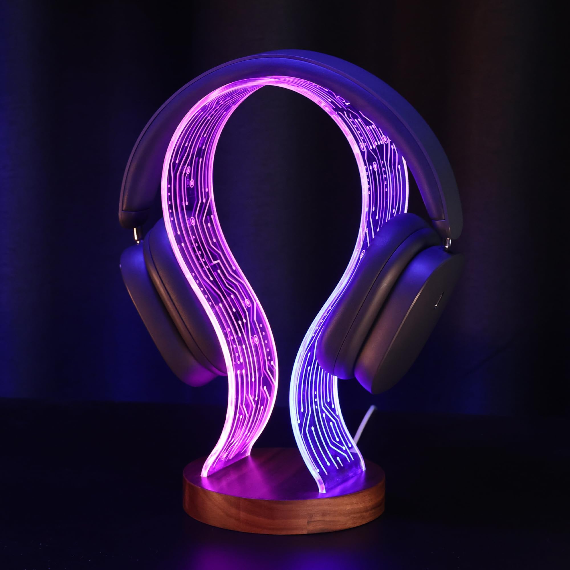 Amazon.com: YuanDian Headphone Stand, Wood Headset Holder with Blue ...
