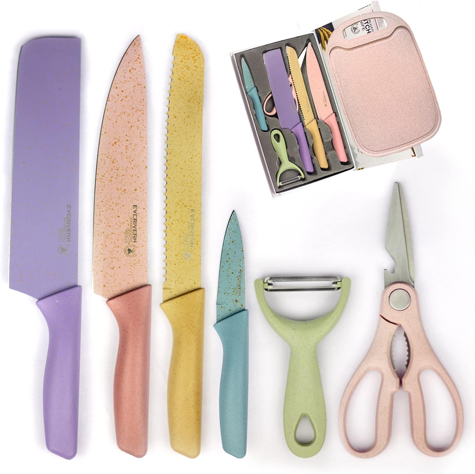 Amazon.com: FTNESGYM Kitchen Knife Set, 7-Pieces Pink Non-stick Fish ...