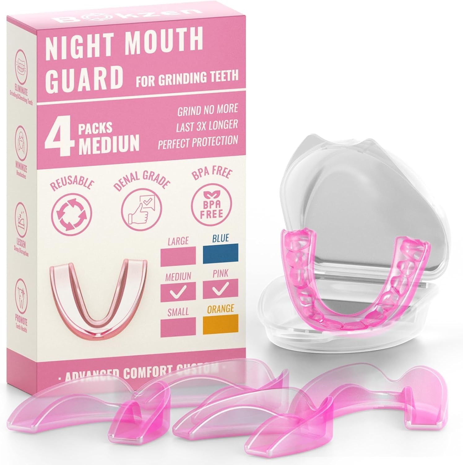 Amazon.com: 4 Pack Pink Night Guard for Women Teeth Grinding, Medium ...