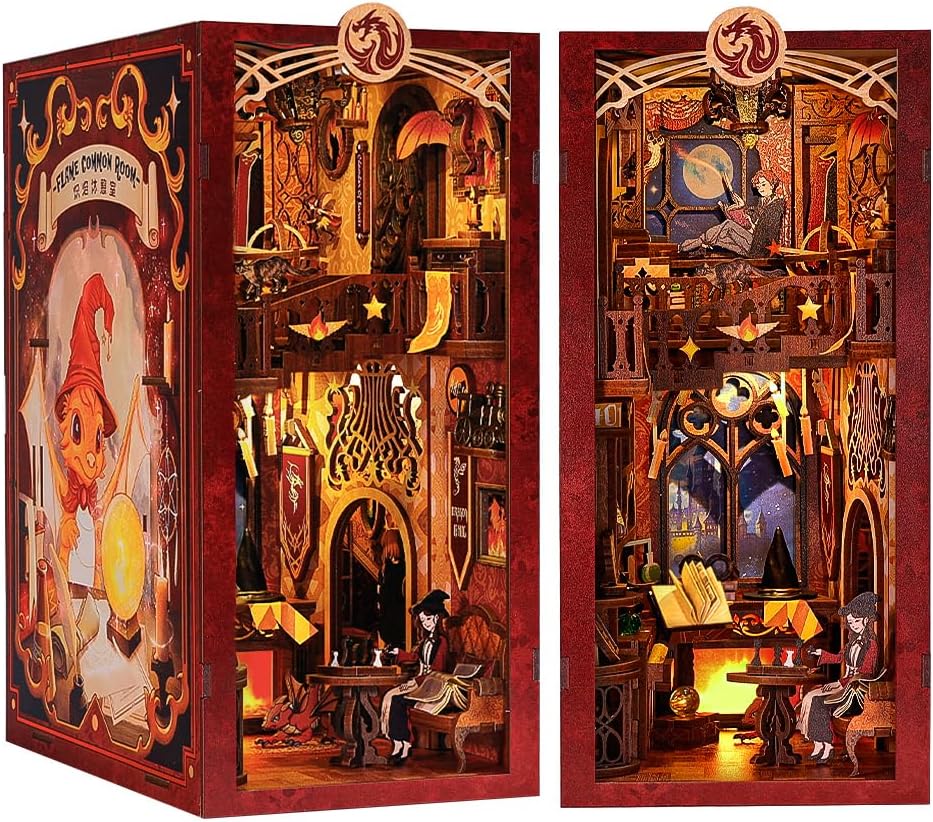 DIY Book Nook Kit 3D Wooden Puzzle Bookshelf Insert Decor with LED ...