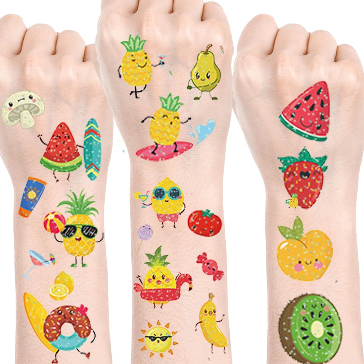 Amazon.com : Glitter Fruit Temporary Tattoos for Kids 10 Sheets Summer ...