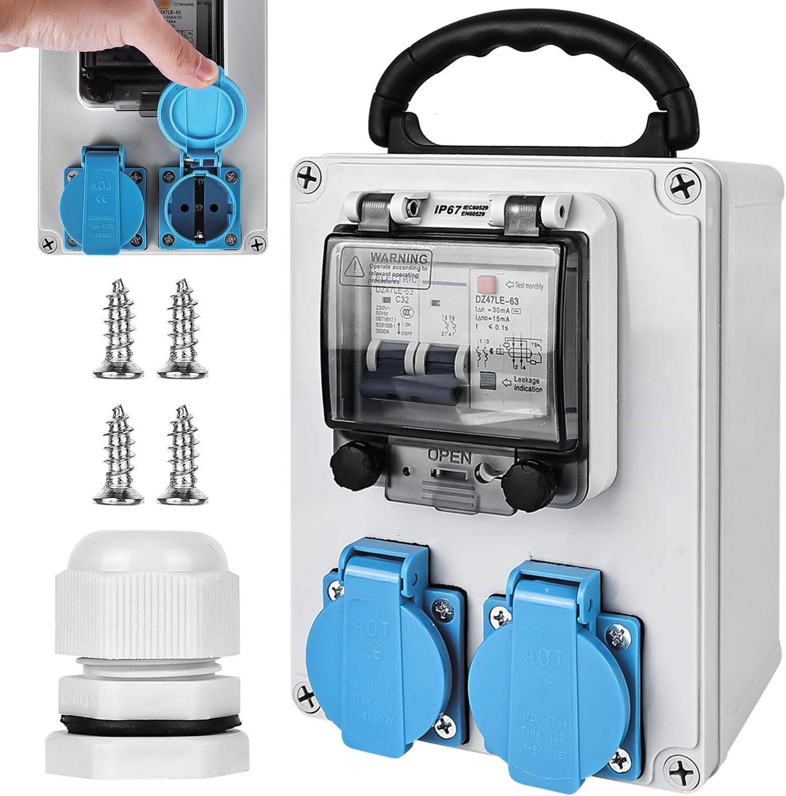 Stromverteiler mit FI Schalter, Wandverteiler 2 X 16A, 250V 2P, 2 AC ...