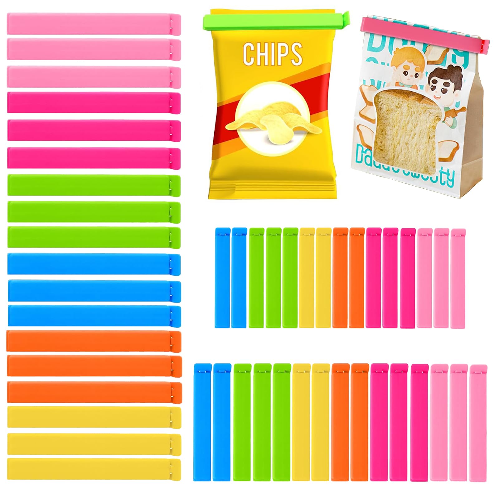 48 Pcs Food Clips, Food Bag Clips, Coloured Food Bag Clips, 3 Different ...