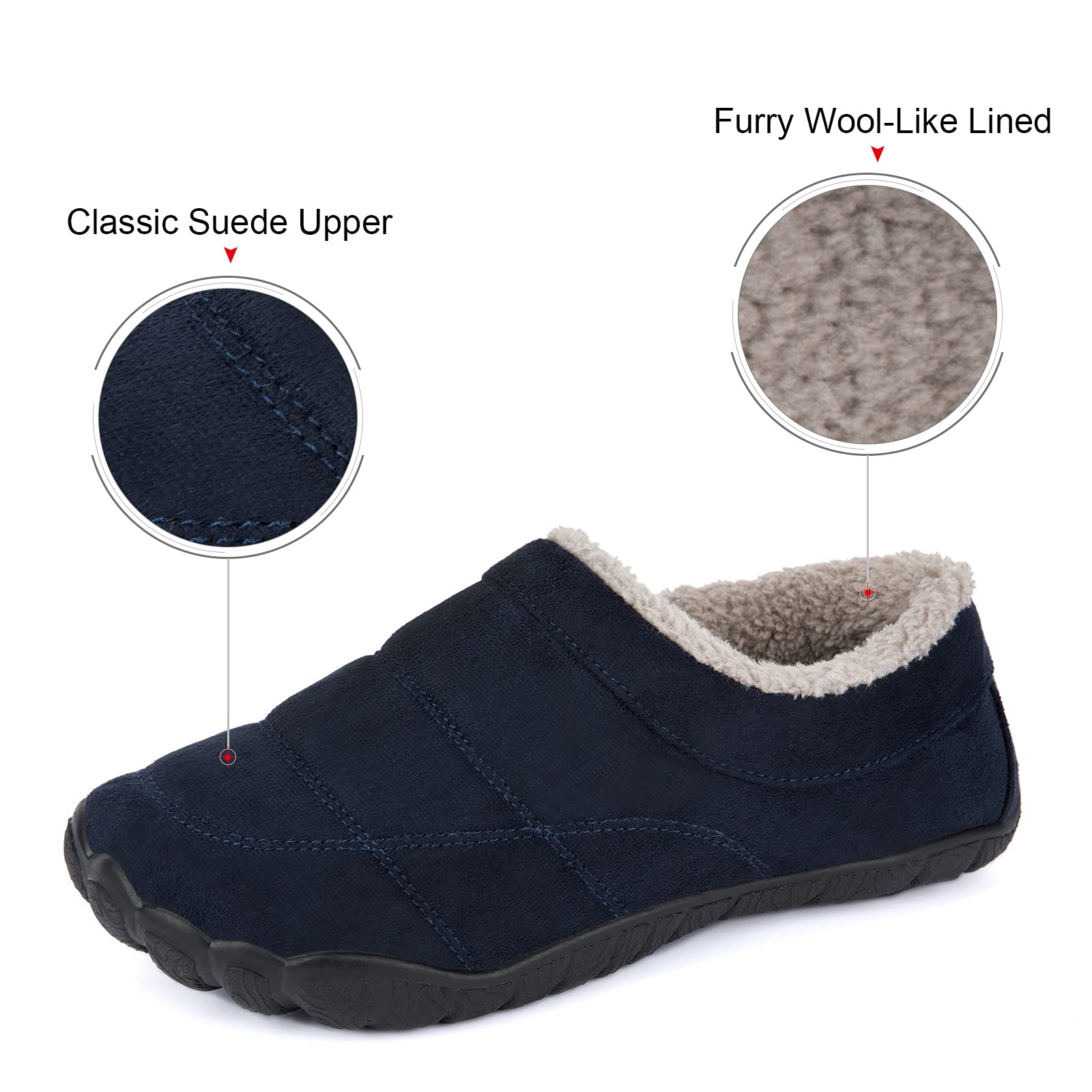 Josaywin Men's Wide Toe Slippers with Wool-Like Lined Microsuede Anti ...