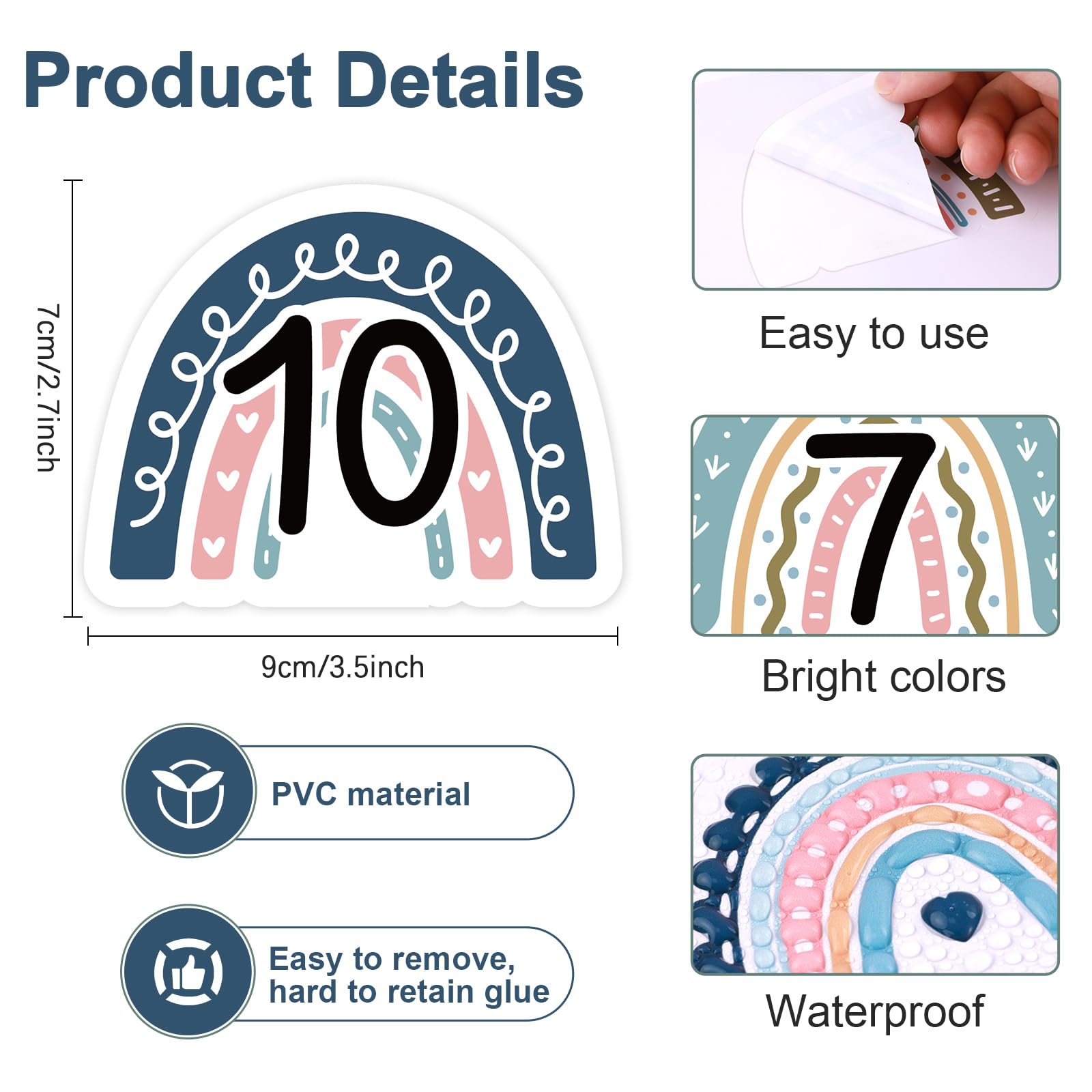 Snapklik.com : 48PCS Boho Rainbow Numbers Stickers Classroom ...