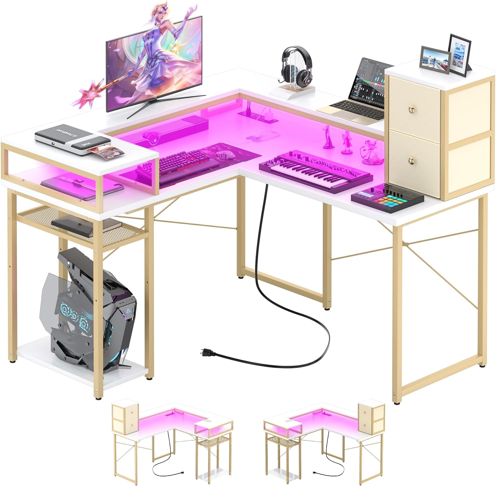 Amazon.com: armocity Small L Shaped Desk with Drawers, Reversible ...