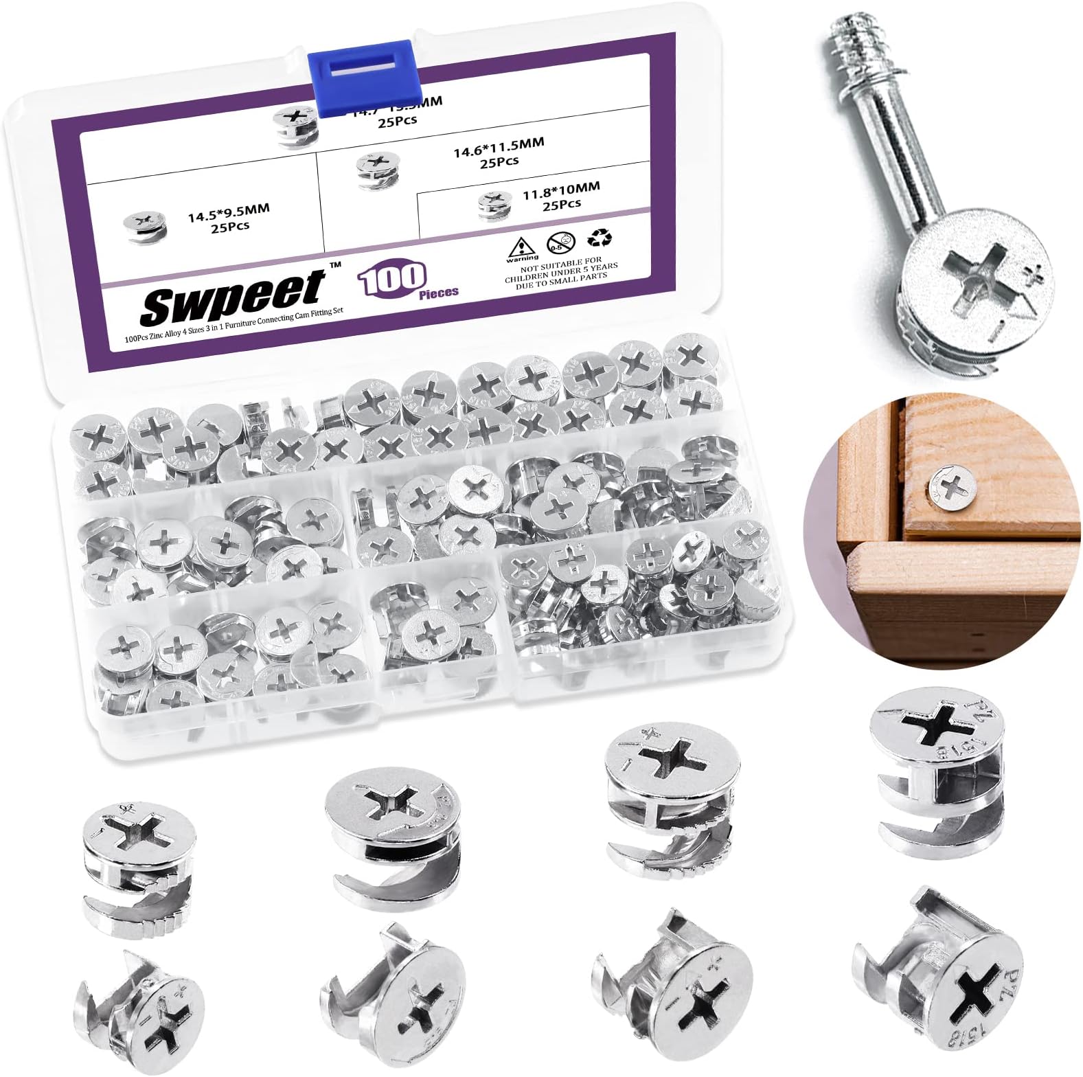 125Pcs 3 in 1 Furniture Cabinet Fixing Screw Locking Cam Bolt Nut ...