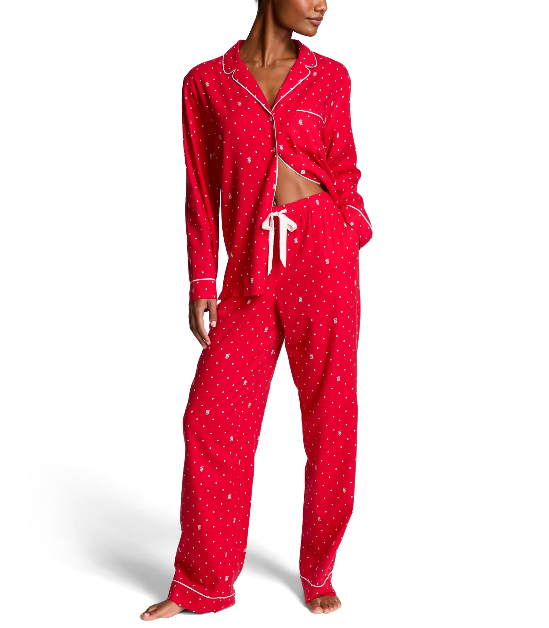Victoria's Secret Flannel Pajama Set, Long Sleeve Button Down Shirt ...