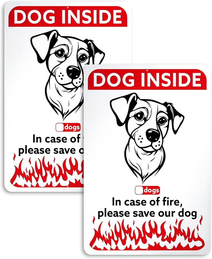 Amazon.com: 2PC Dog Inside - In Case of Fire Please Save Our Dog - 10x7 ...