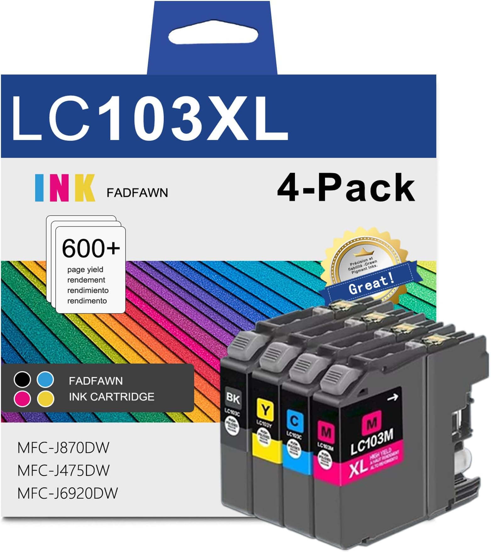 Amazon.com: LC101XL High Yield Ink Cartridges (2BK/1C/1M/1Y, 5 Pack ...