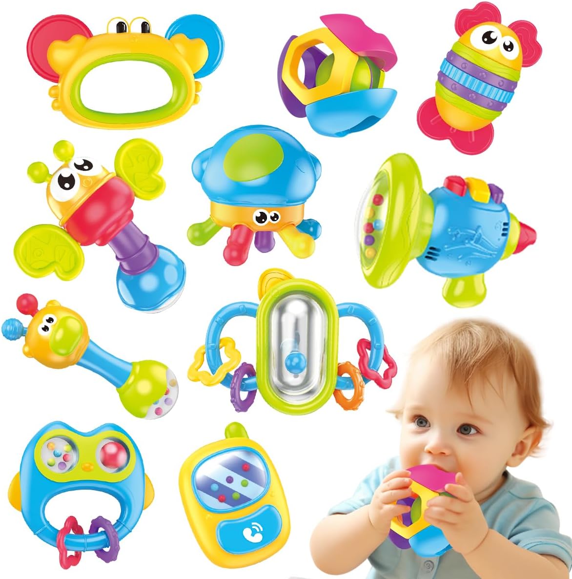 KaeKid Baby Rattles Toys Set, Infant Grab Shake Rattle Toys 6-18 Months ...
