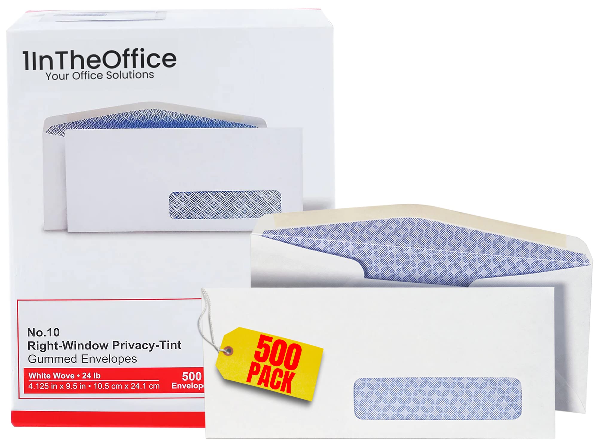 Snapklik.com : #10, Right Window Security-Tint Gummed Envelopes, 500/Box