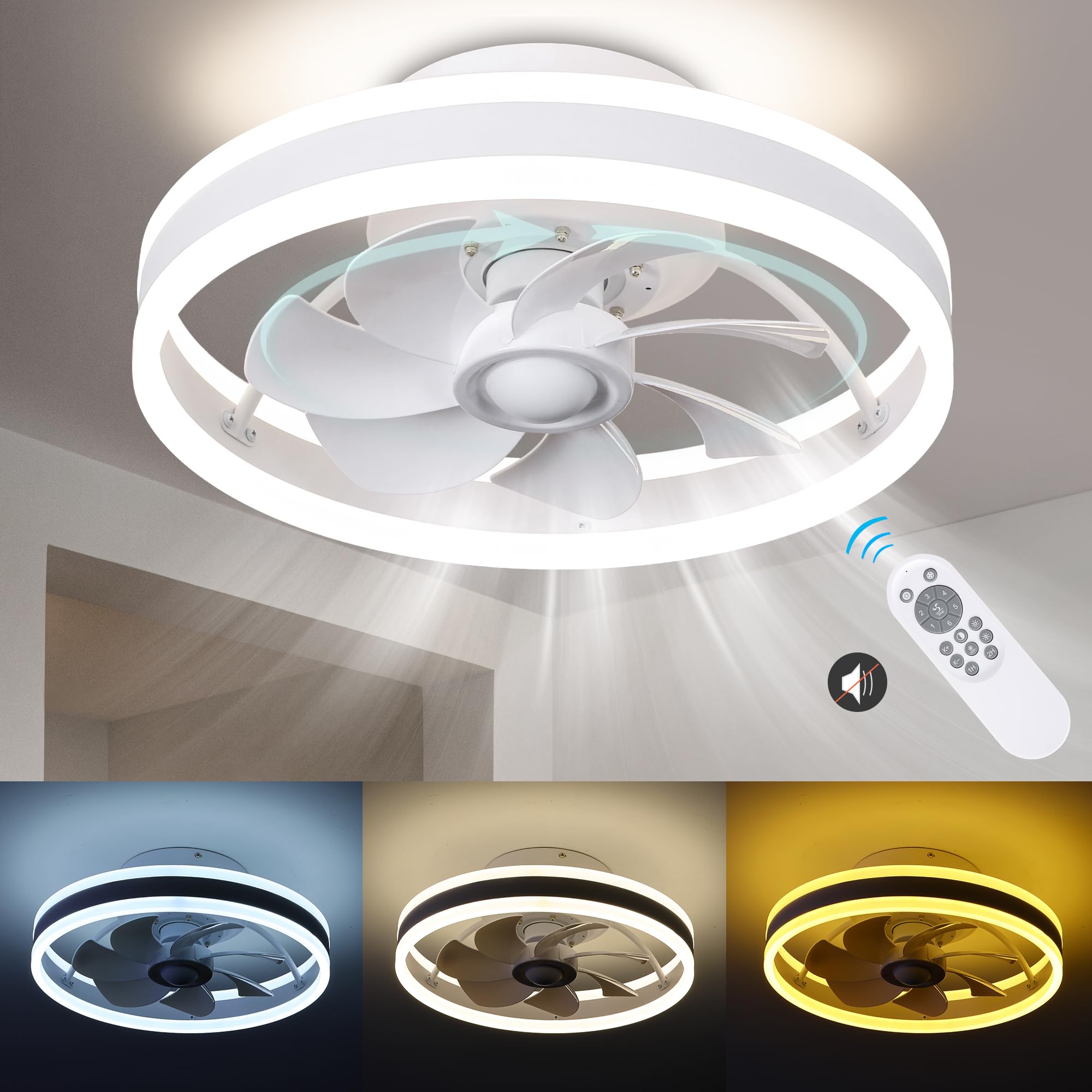 Sunny Hawaii Ceiling Fans with Lights and Remote, 3 Colors 6 Speeds ...