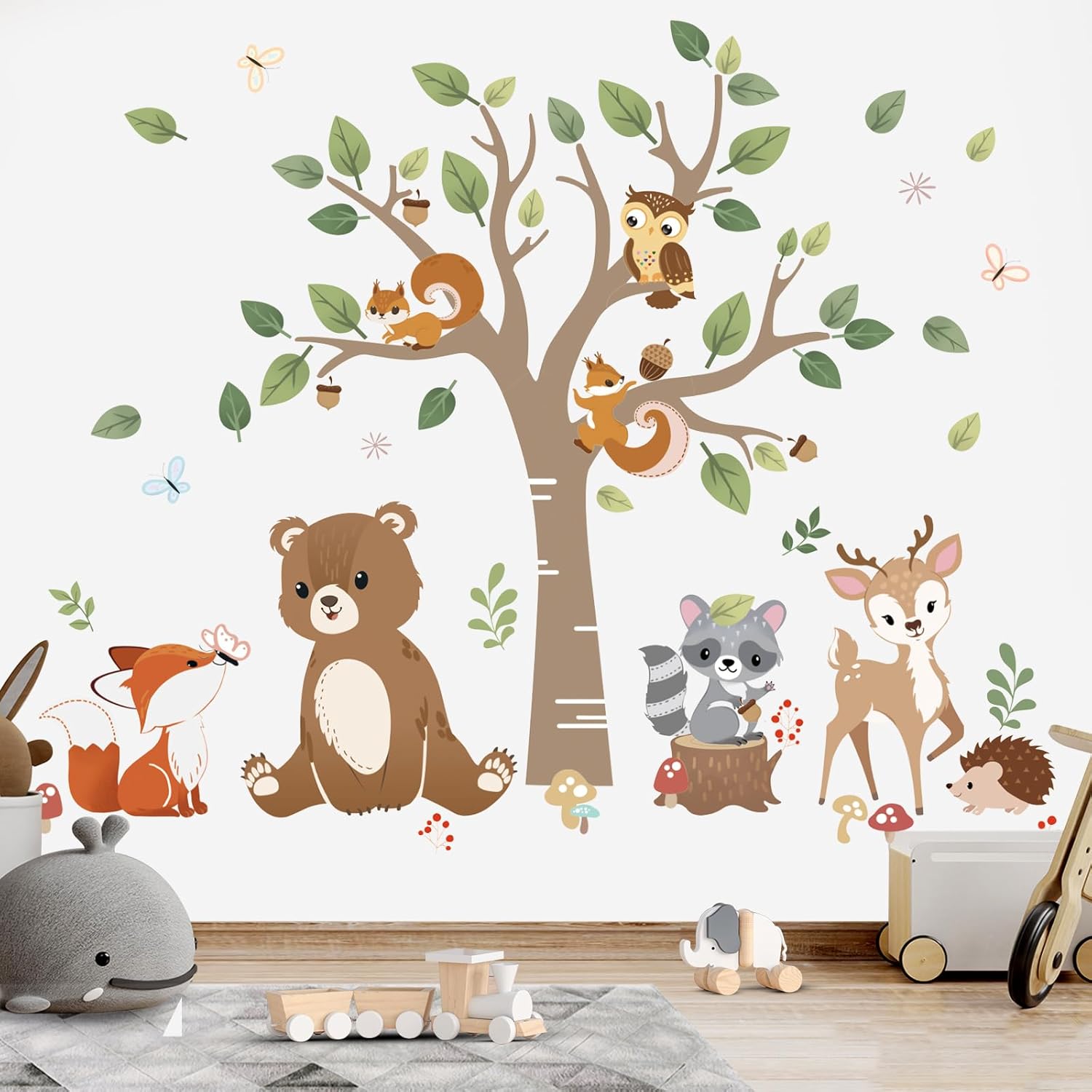 wondever Forest Animal Tree Wall Stickers Bear Deer Fox Owl Peel and ...