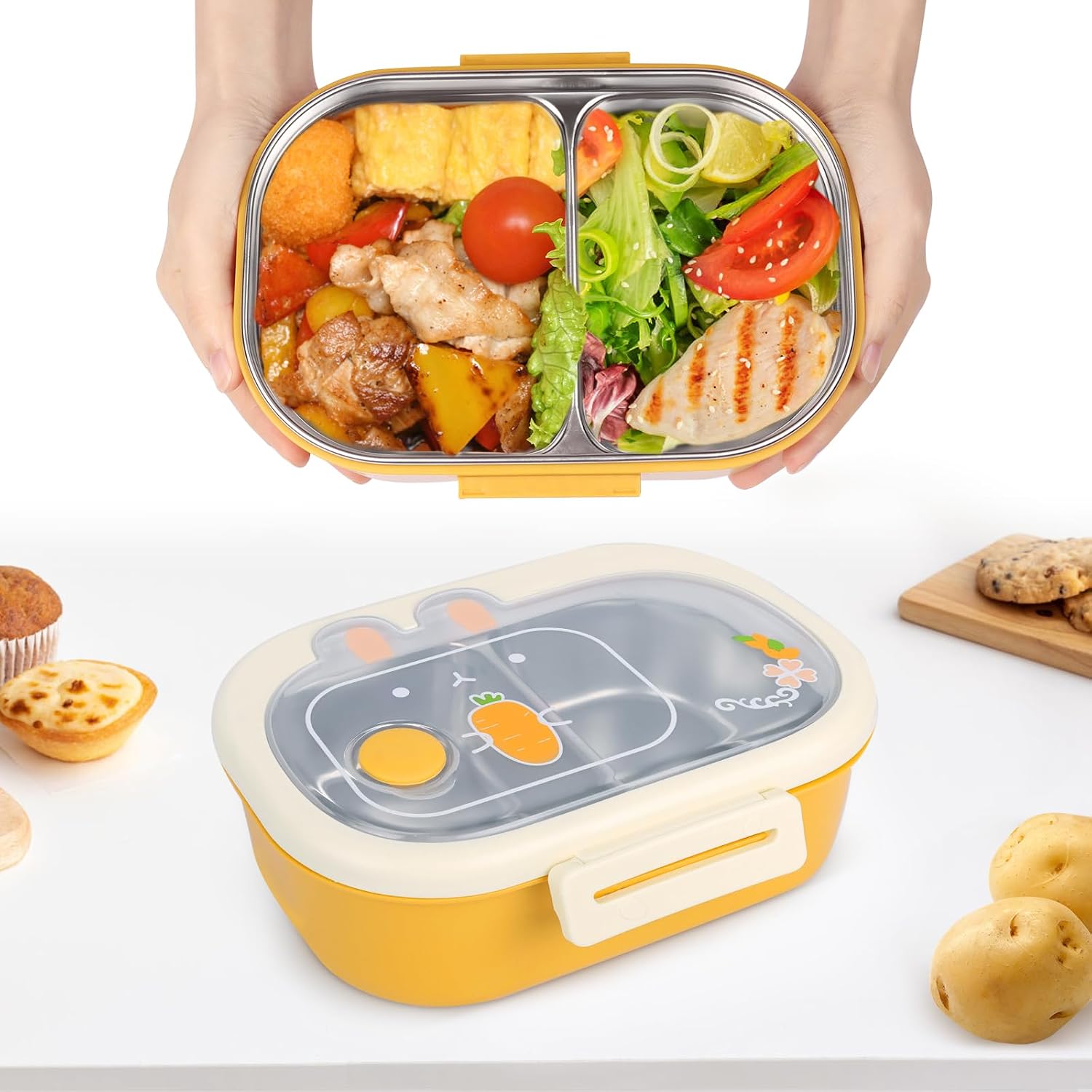Minicoco Bento Lunch Box, Stainless Steel Bento Box with 2 compartments ...