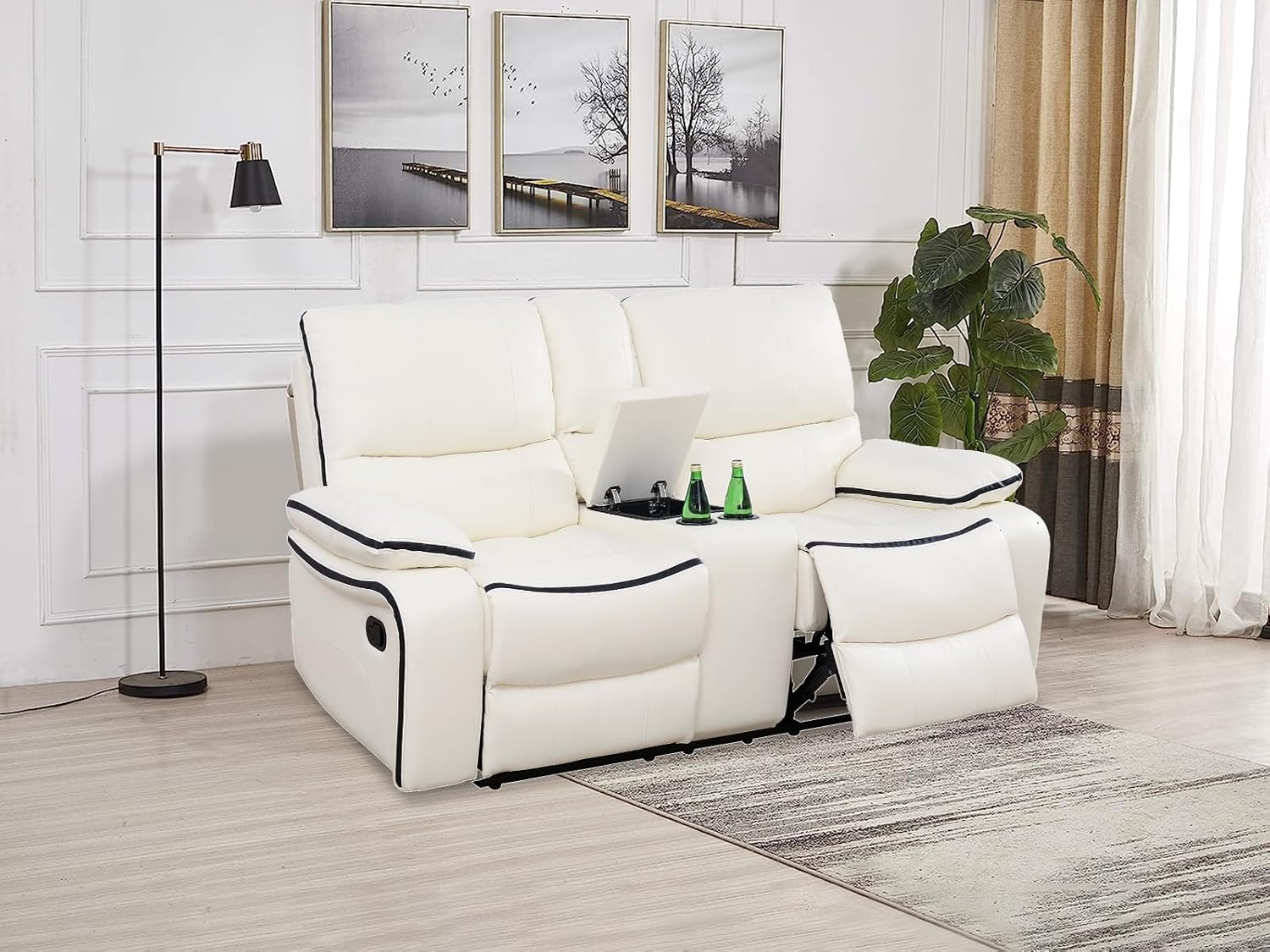 Amazon.com: Caberryne Loveseat Recliner for Living Room,Leather White ...