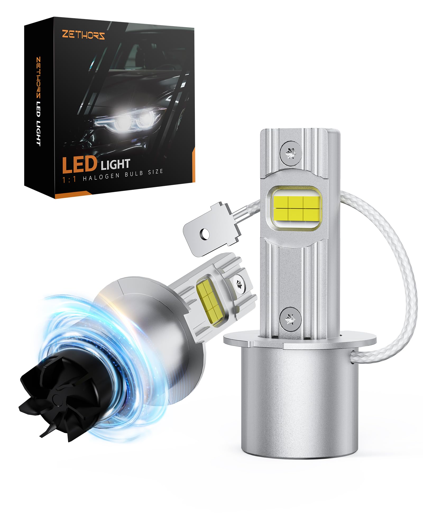 Zethors H3 LED Bulb 600% Brighter LED H3 Bulb 16000 RPM Cooling Fan H3 ...