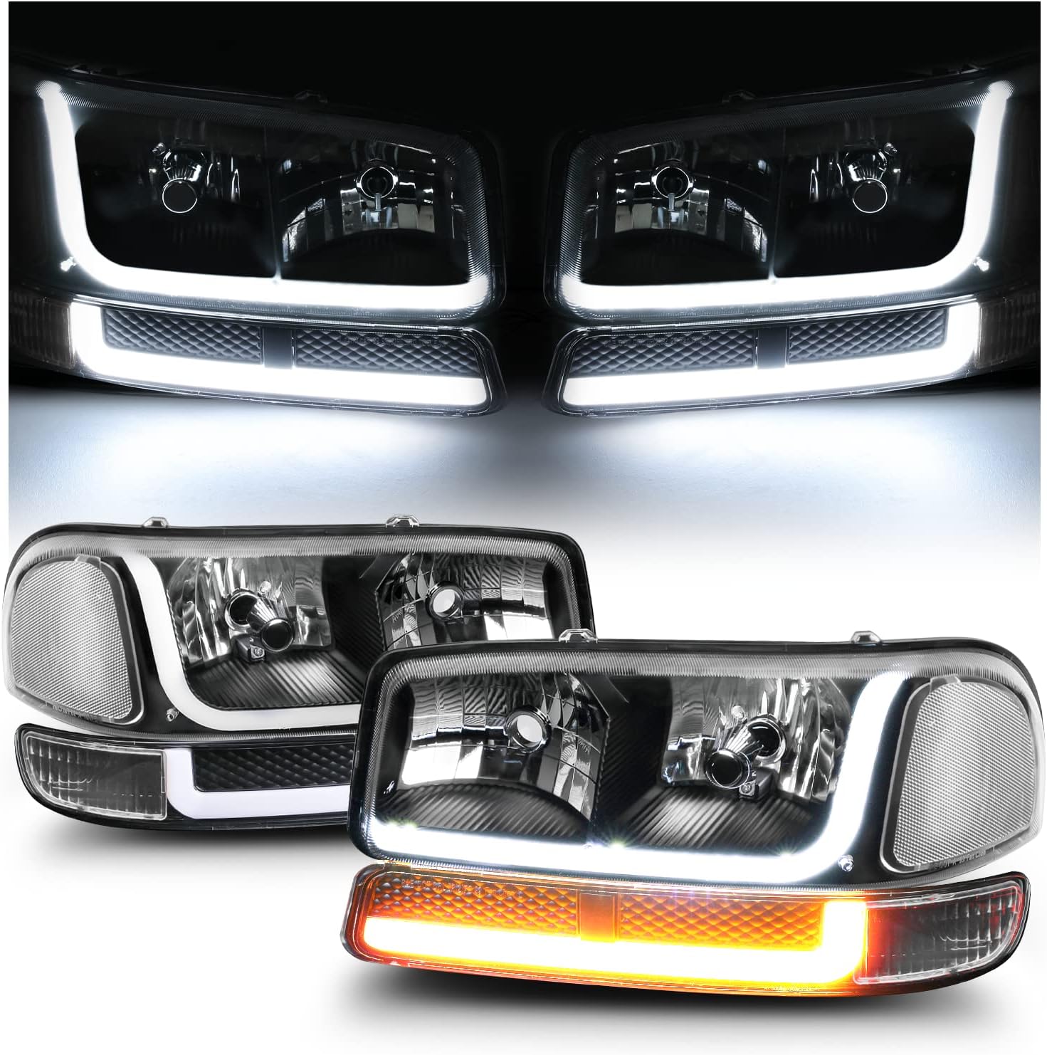 Amazon.com: M-AUTO Switchback LED Tube DRL Headlights Assembly ...