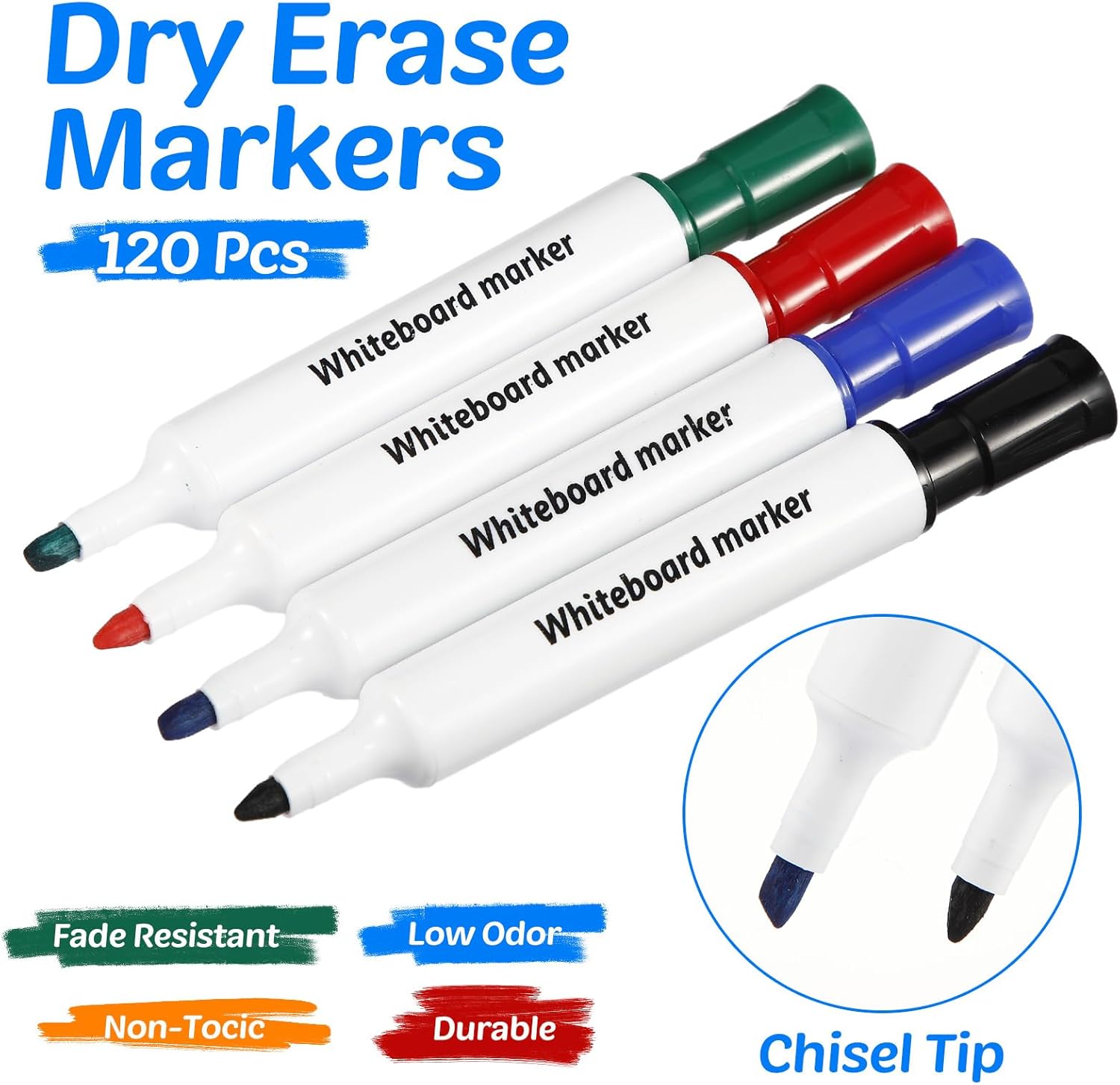 Jetec 120 marcadores de borrado en seco a granel con punta de cincel de ...